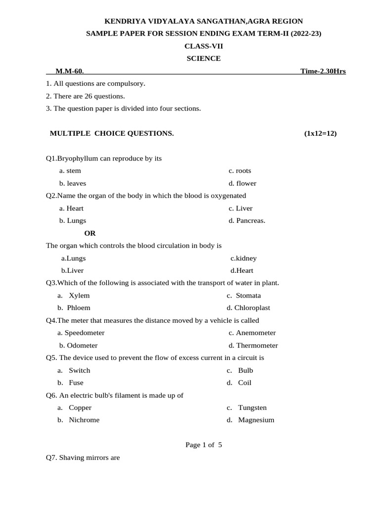 VII Sample Paper 2 | PDF | Speed | Acid