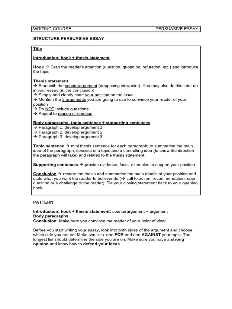 Persuasive Essay Structure | PDF | Essays | Argument