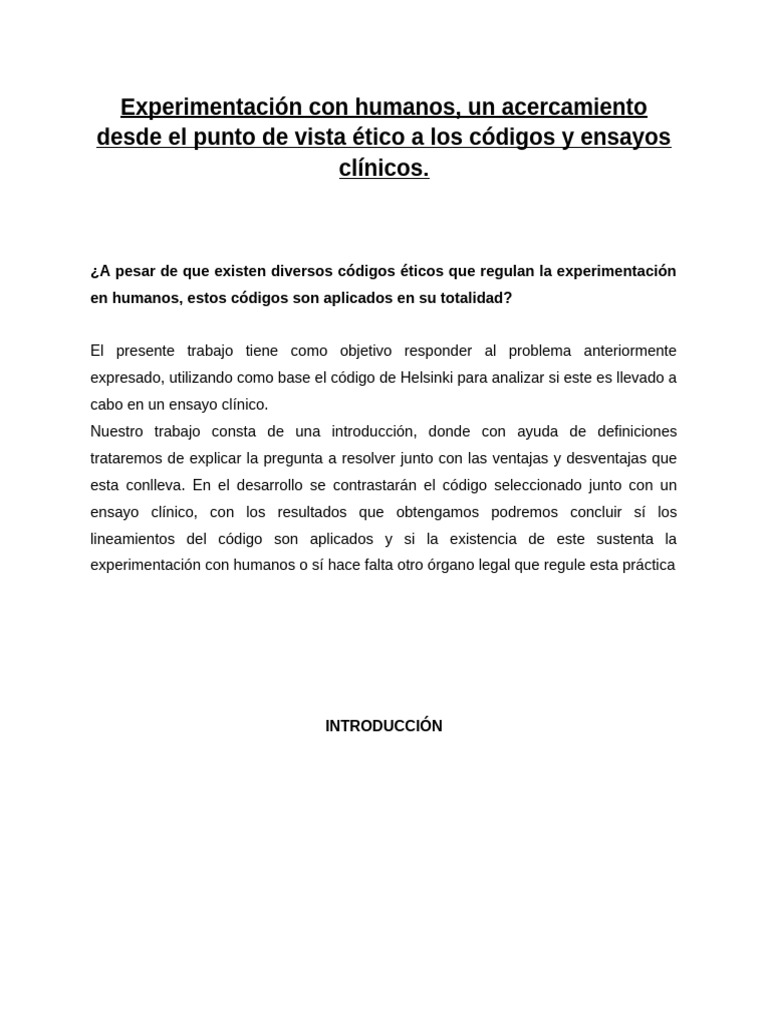 Ética en la Experimentación con Humanos | PDF | Experimentar | Ensayo ...