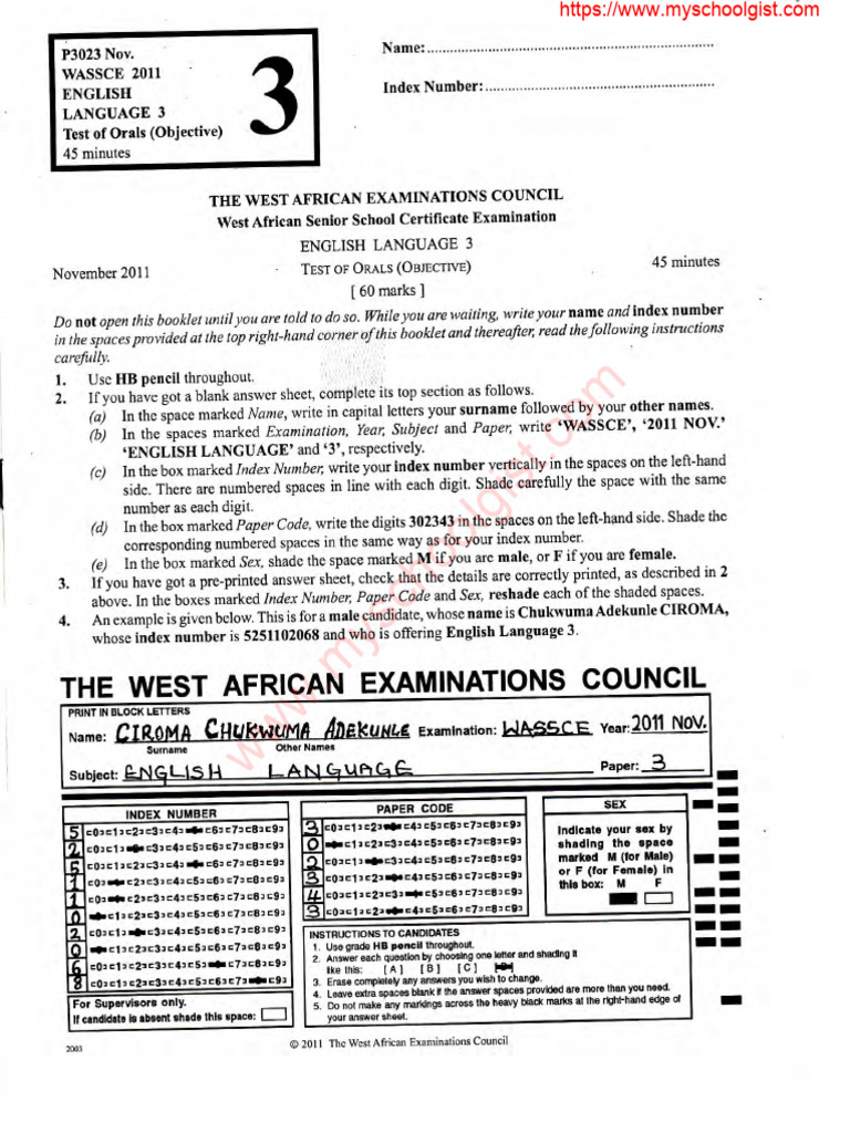 WASSCE English-Lang3 2011 | PDF