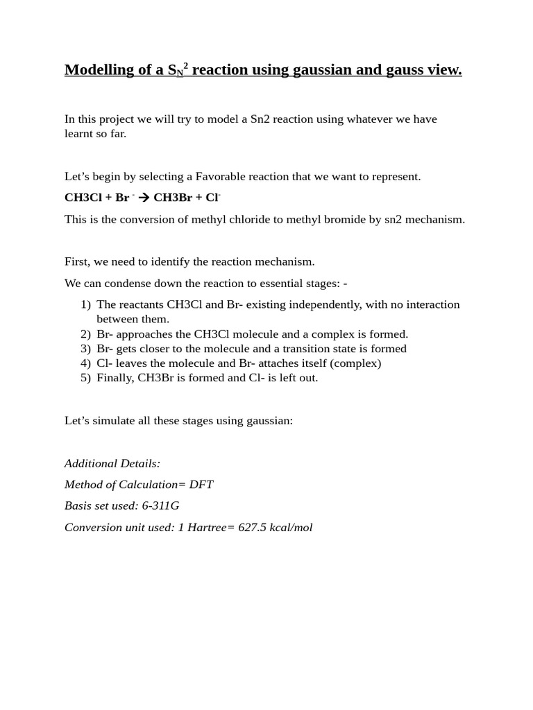 SN2 Reaction Modeling with Gaussian | PDF | Chemical Bond | Chemical ...
