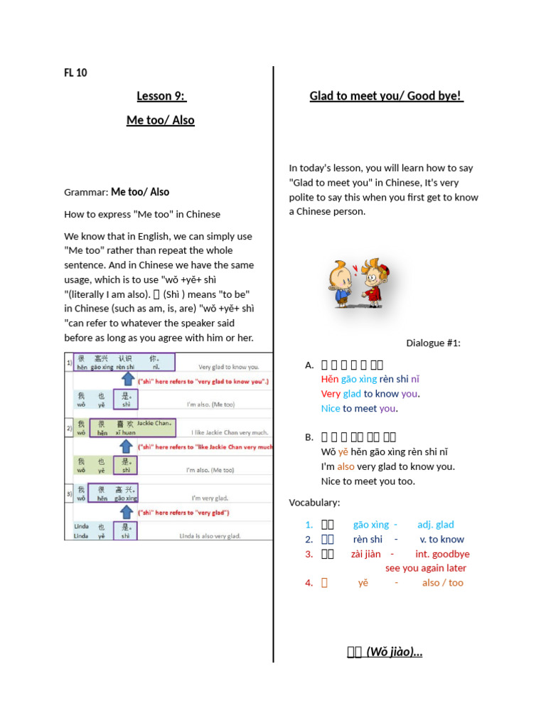 FL LESSON 9 Also Glad To Meet You | PDF | Grammar | Linguistics