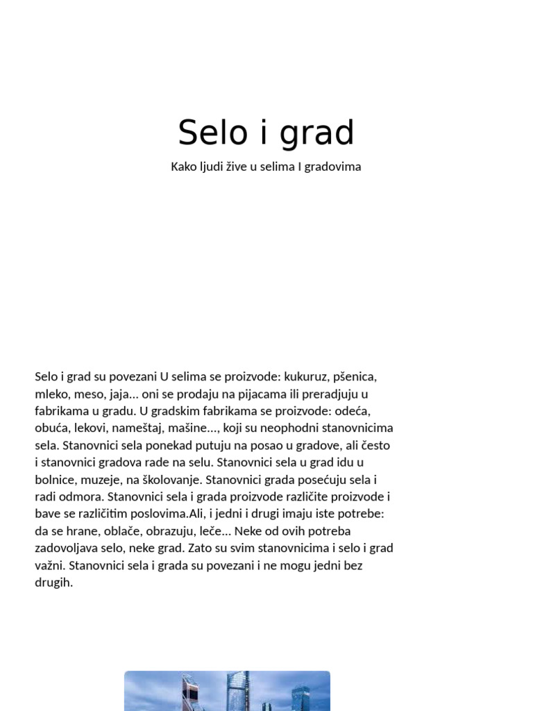 Selo I Grad Prezentacija | PDF
