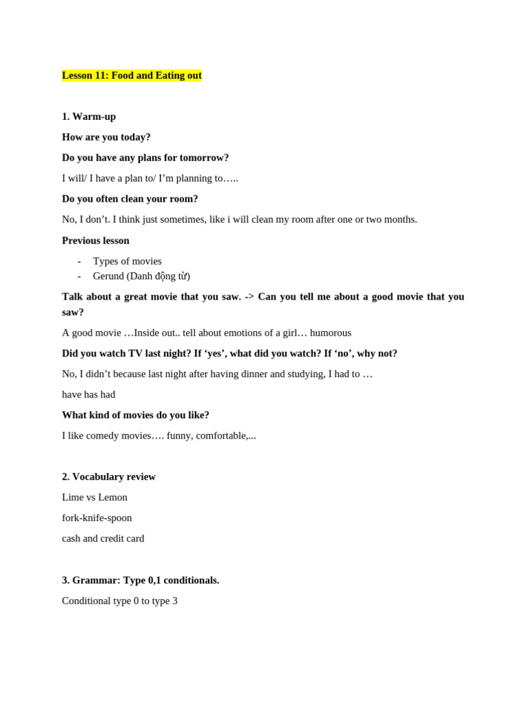 Food & Eating Out Lesson Guide | PDF | Cuisine | Foods