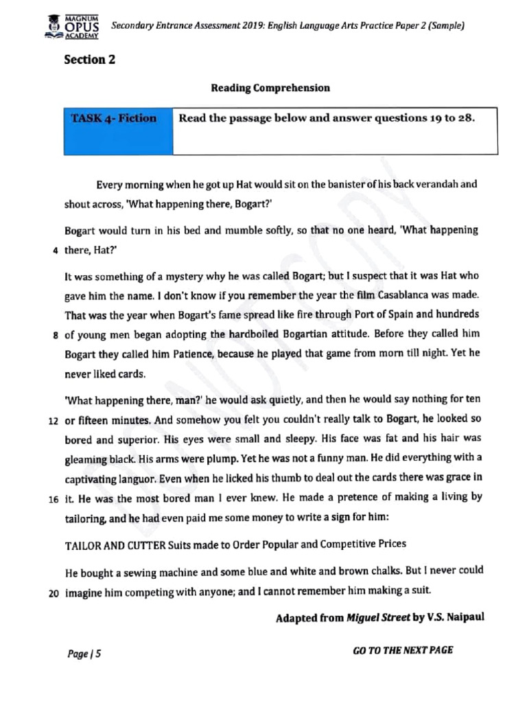 STD 5 ELA Weekly Test (Comprehension Practice) | PDF