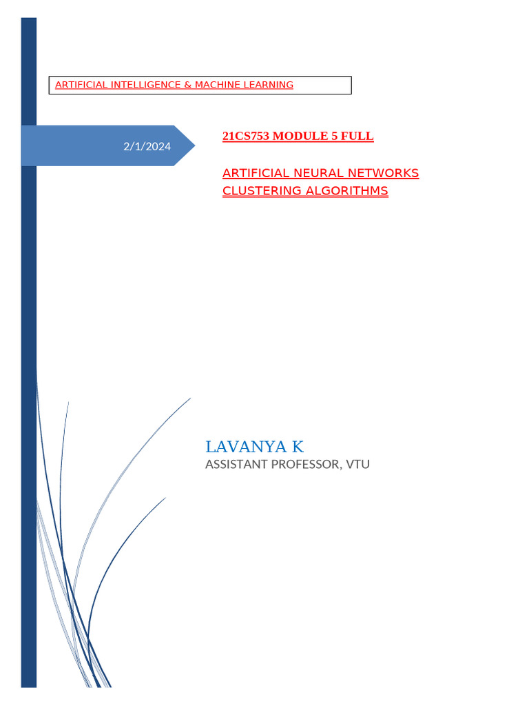 M5 FULL - ANN, CLUSTERING ALGORITHM - 21CS54 Notes | PDF | Axon | Neuron