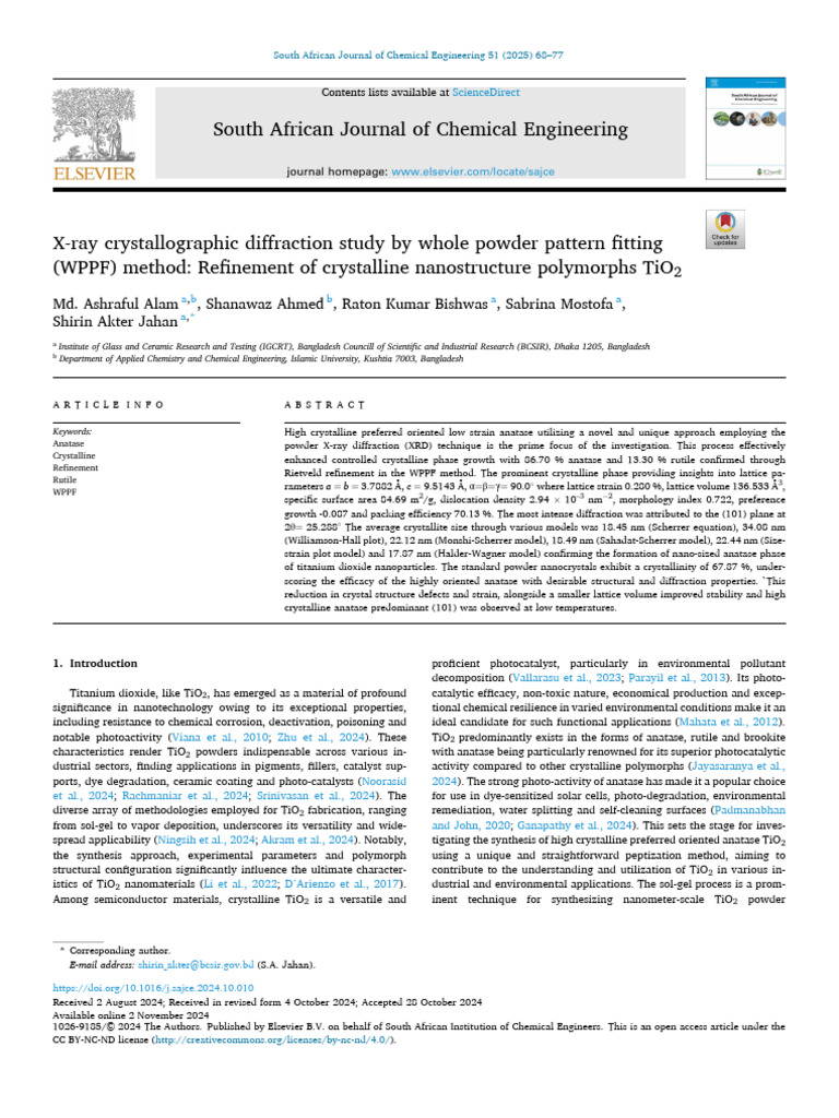 1-s2.0-S1026918524001252-main | PDF | Titanium Dioxide | Crystal Structure
