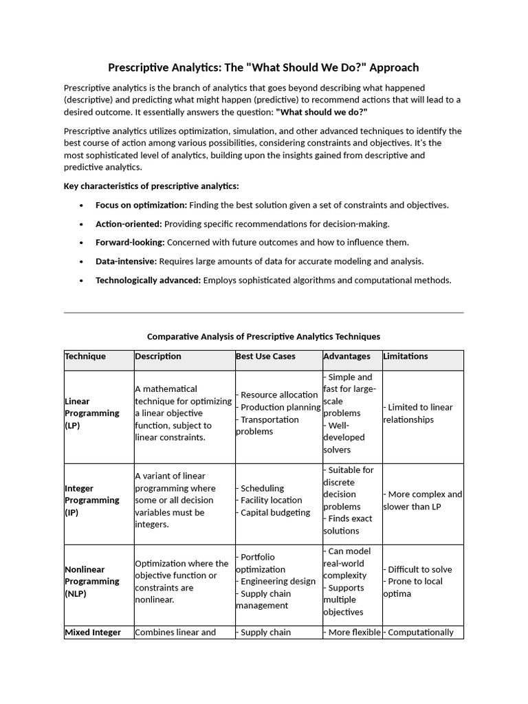 Prescriptive Analytics Techniques | PDF | Analytics | Mathematical ...