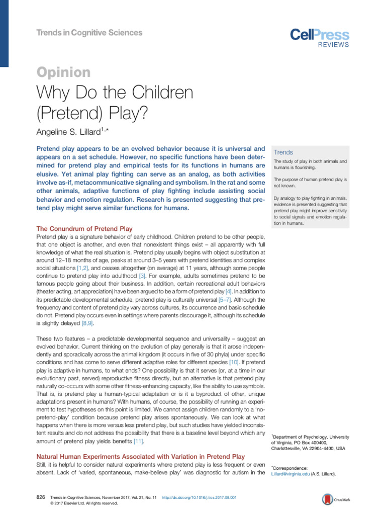 Lillard, Why Do The Children (Pretend) Play | PDF | Autism | Theory Of Mind