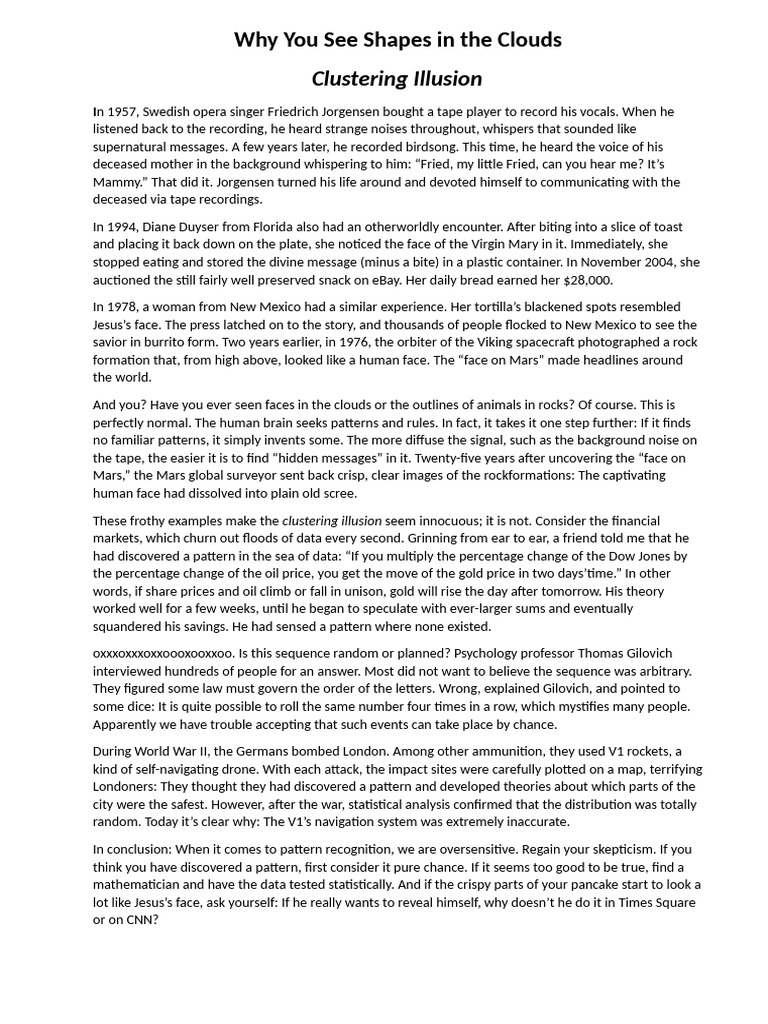 Clustering Illusion - Why You See Shapes in The Clouds | PDF