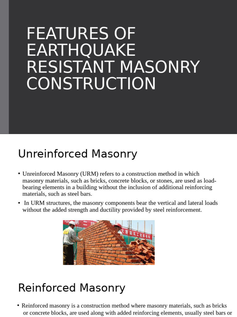 Construction of Earthquake Resistant Building | PDF | Masonry | Wall