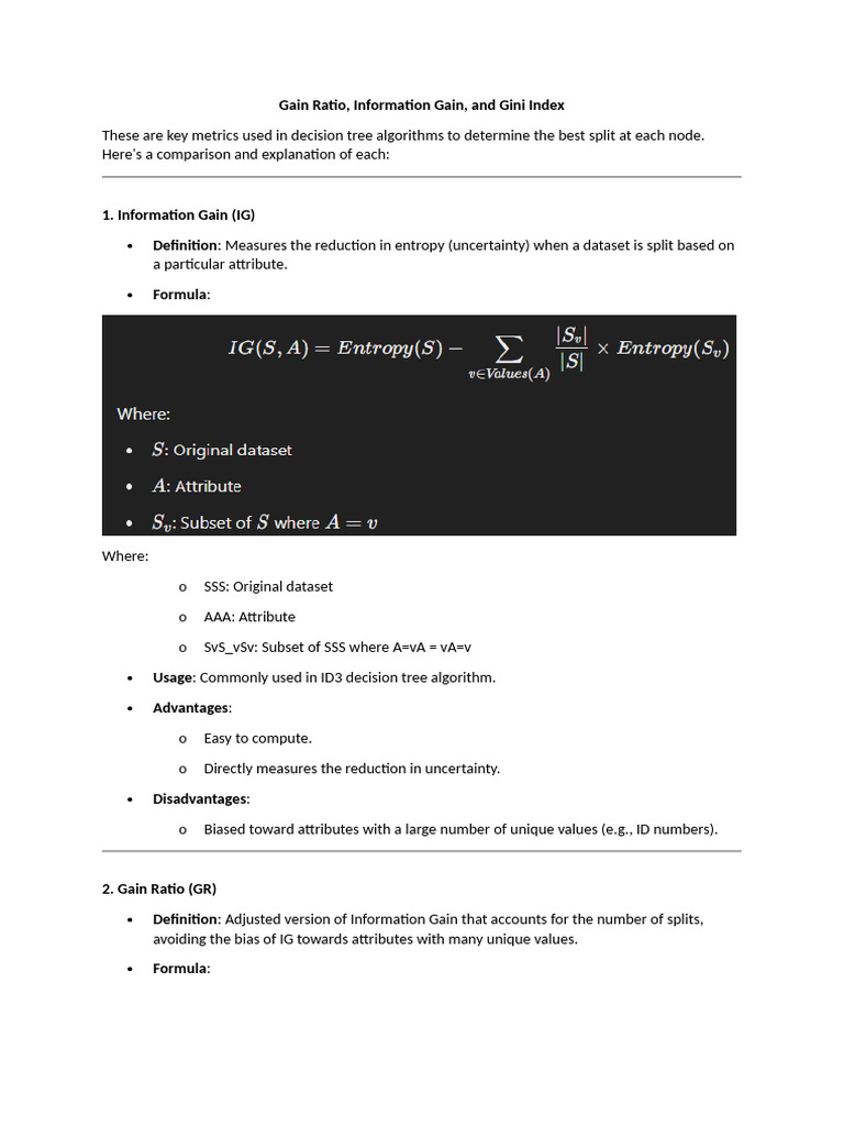 L7 - Gain Ratio Vs Information Gain Vs Gini Index Formula | PDF ...