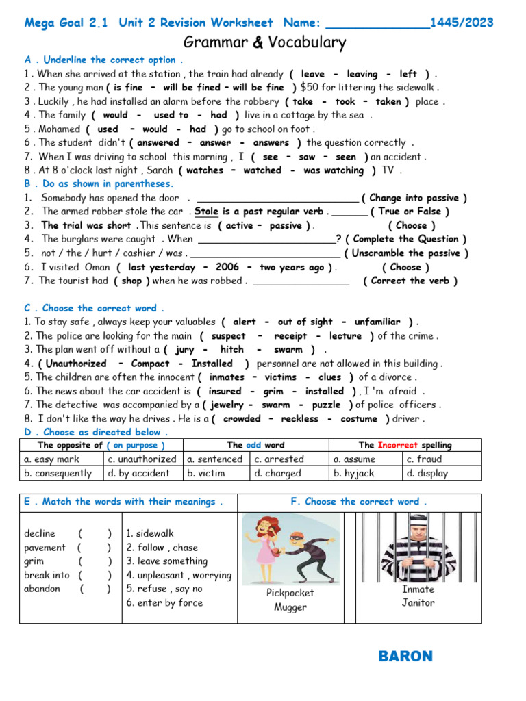Grammar and Vocabulary Revision Worksheet | PDF | Crimes | Crime & Violence