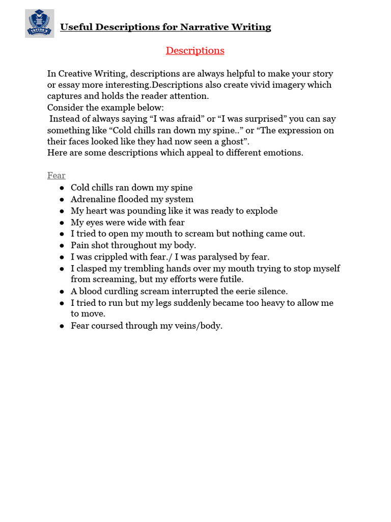 Emotive Descriptions for Narrative Writing | PDF