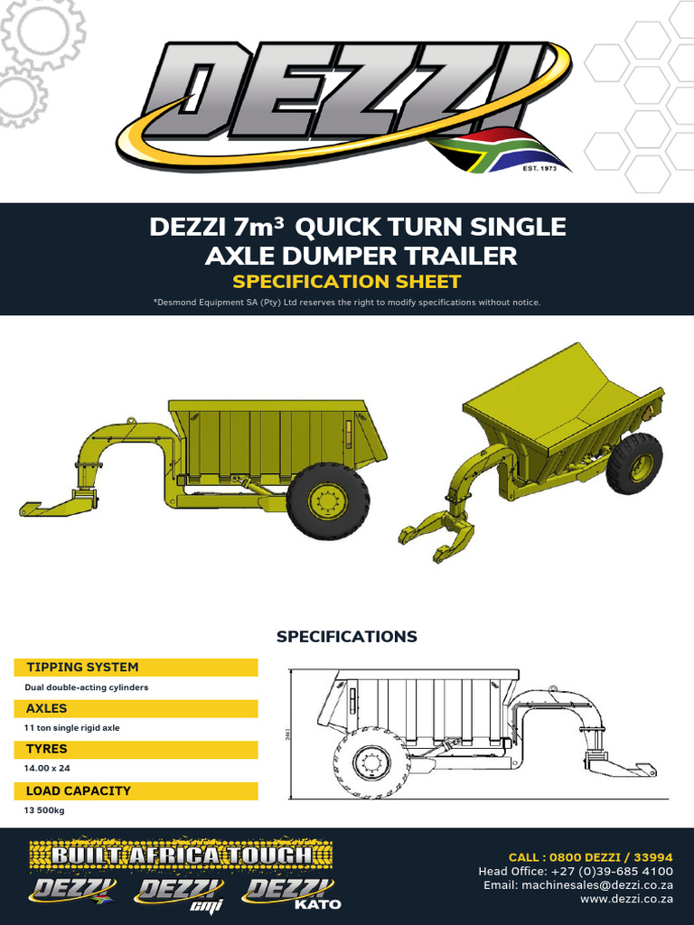 Dezzi 7m3 Single Axle QT Dump Trailer | PDF