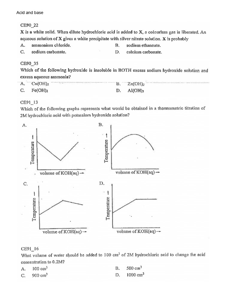 Chem Acid and base Exercise 2 | PDF