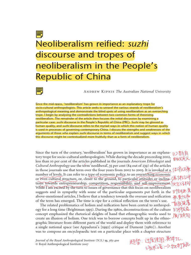 Neoliberalism Reified (-C-) Suzhi Discourse and Tropes of Neoliberalism ...