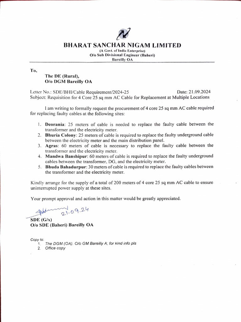 Request for 4 Core AC Cable Supply | PDF