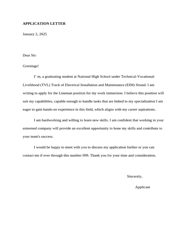 Application for Lineman Position | PDF