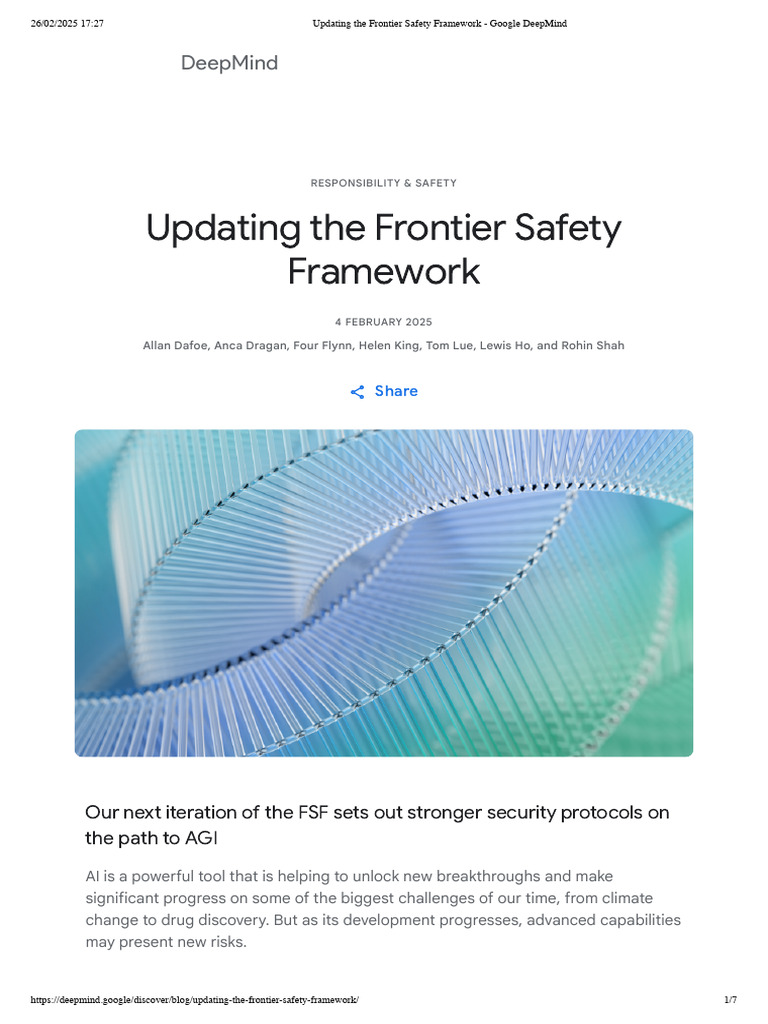 Updating The Frontier Safety Framework - Google DeepMind | PDF | Artificial Intelligence ...