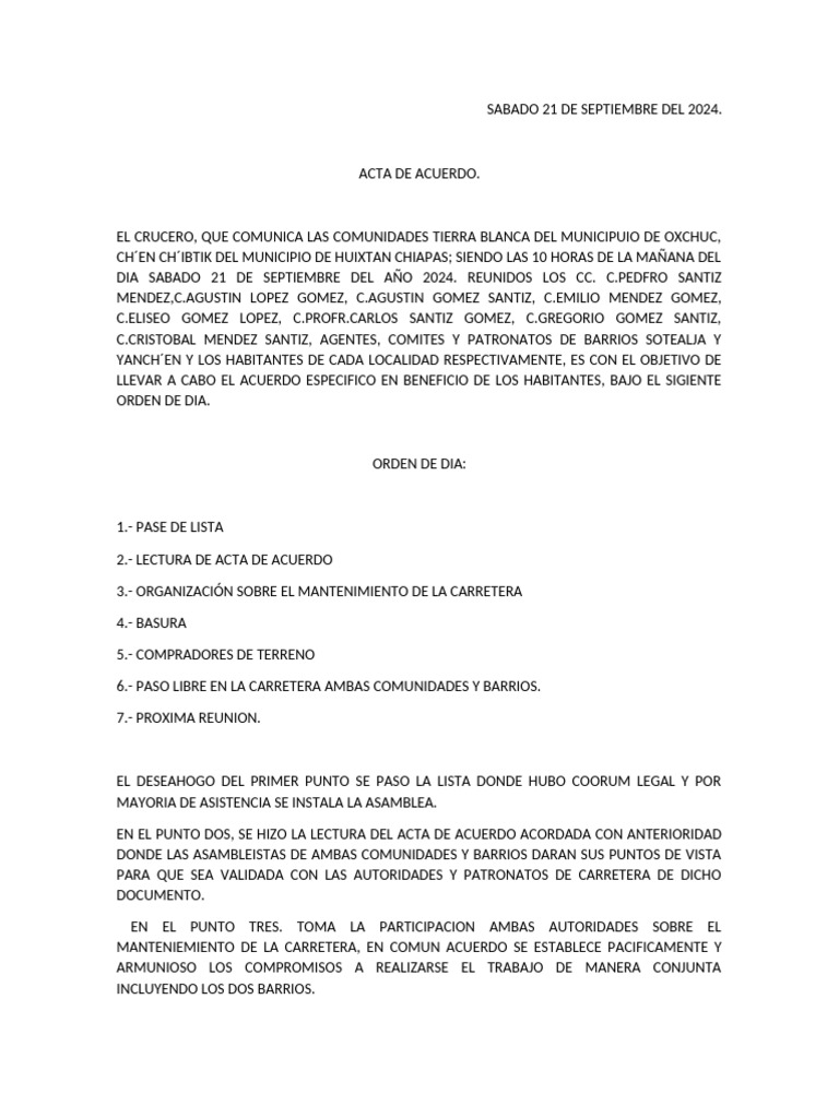 Acta de Acuerdo 2024 | PDF
