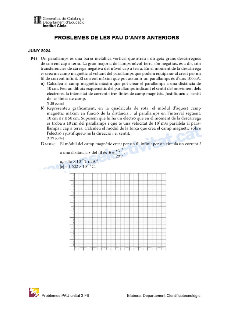 Problemes PAU Unitat 3 FII | PDF