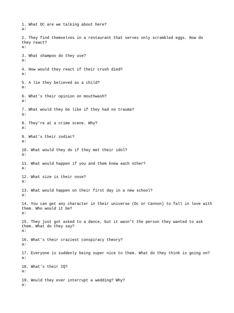 Character Profile Questionnaire | PDF