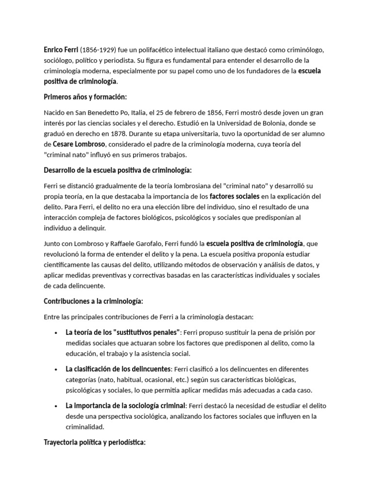 Enrico Ferri y la criminología positiva | PDF | Criminología | Sicología