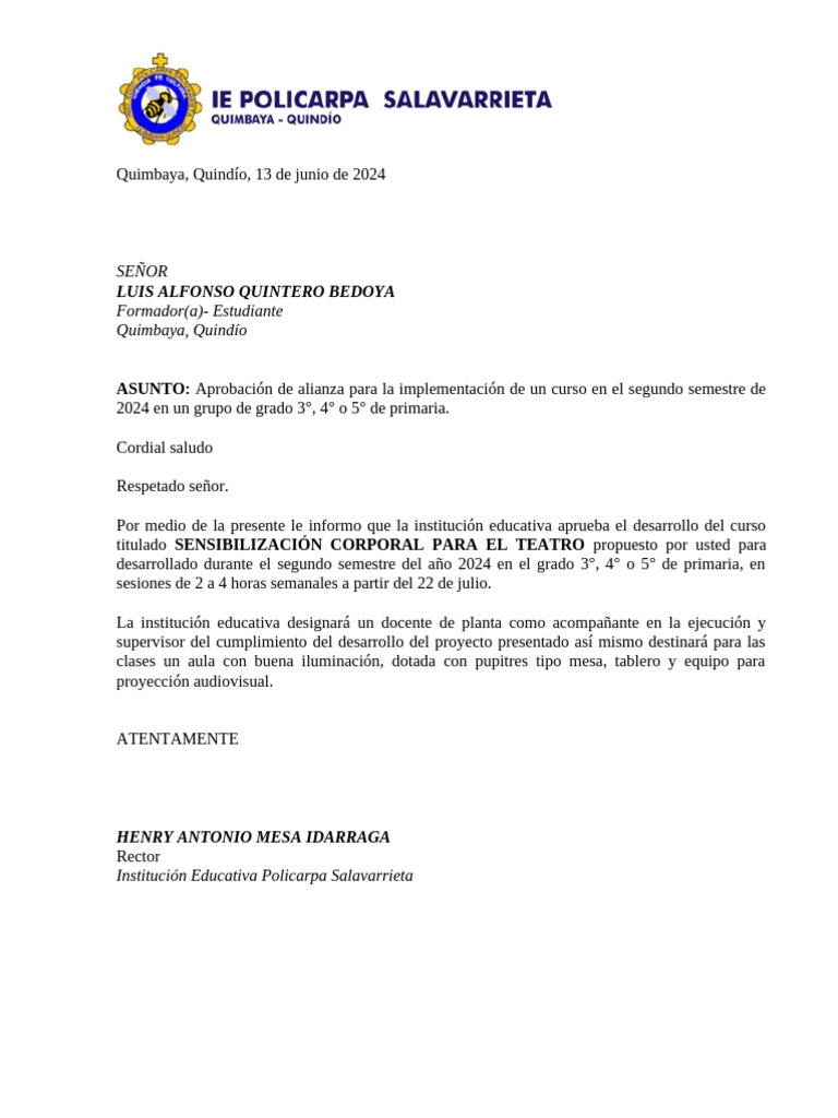 MODELO OFICIO RESPUESTA RECTOR - Retribución de Saberes Luis Quintero | PDF