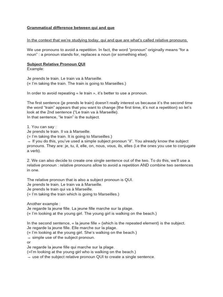 Les Pronoms Relatifs (Notes) | PDF | Pronoun | Subject (Grammar)