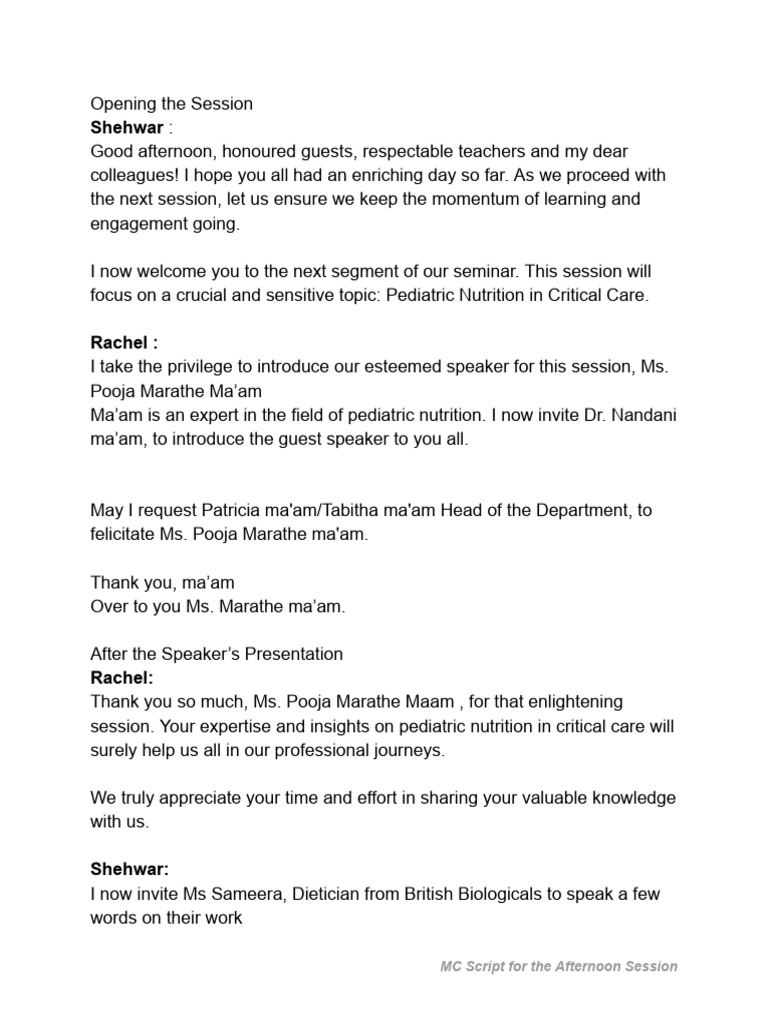 MC SCRIPT - AFTERNOON | PDF