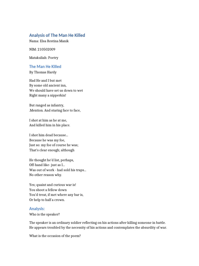 The_Man_He_Killed_Analysis | PDF