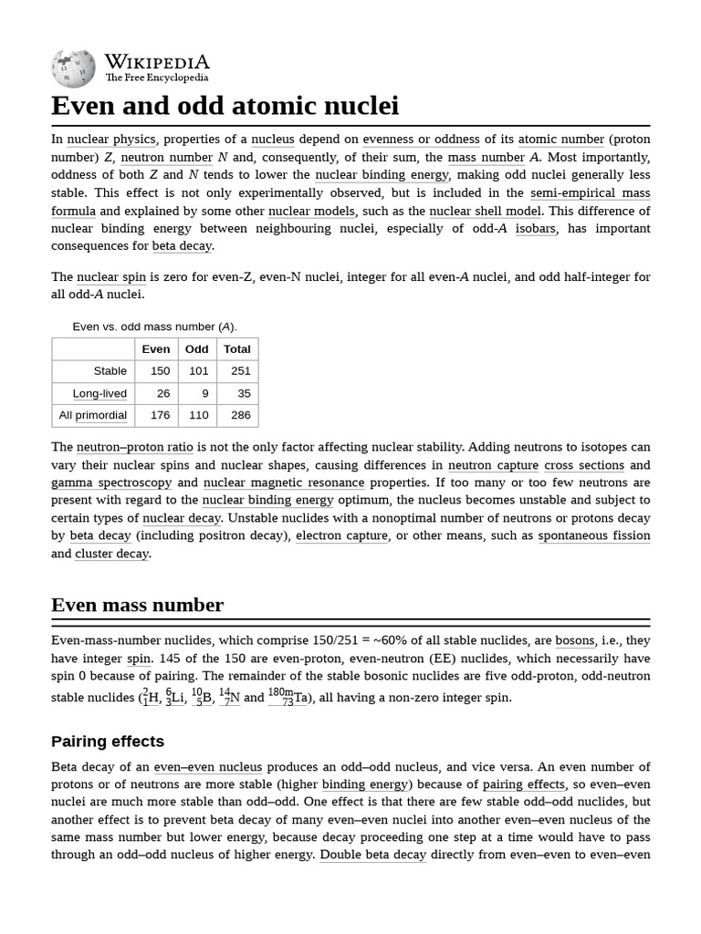 Properties of Even and Odd Nuclei | PDF | Isotope | Atomic Nucleus