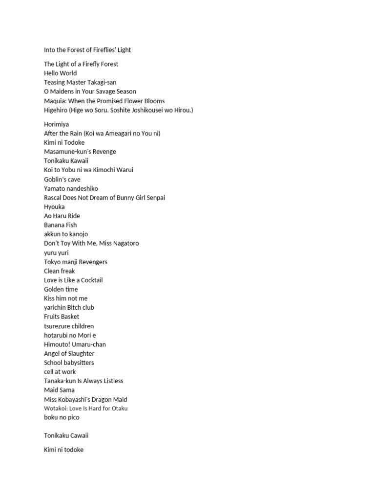 Anime Titles and Movies List | PDF