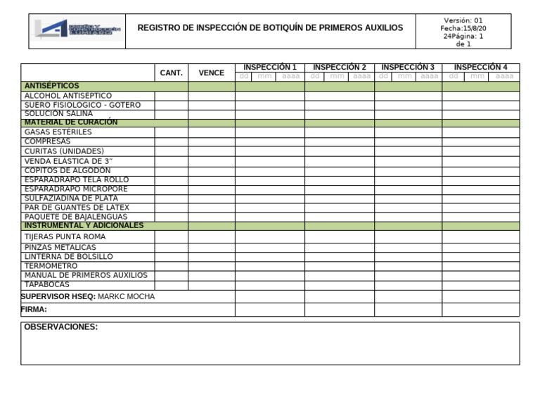 Anexo 91 Formato Inspeccion de Botiquin | PDF