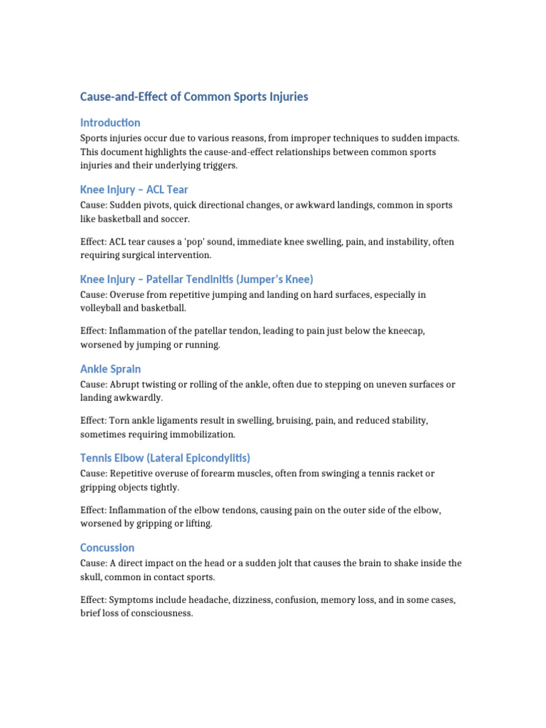Causes and Effects of Sports Injuries | PDF
