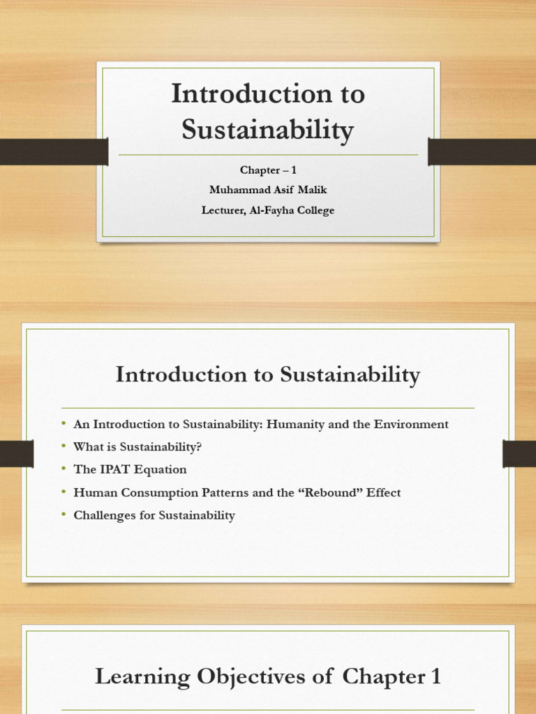 Chapter1 - Introduction To Sustainability | PDF | Sustainability | Economy And The Environment