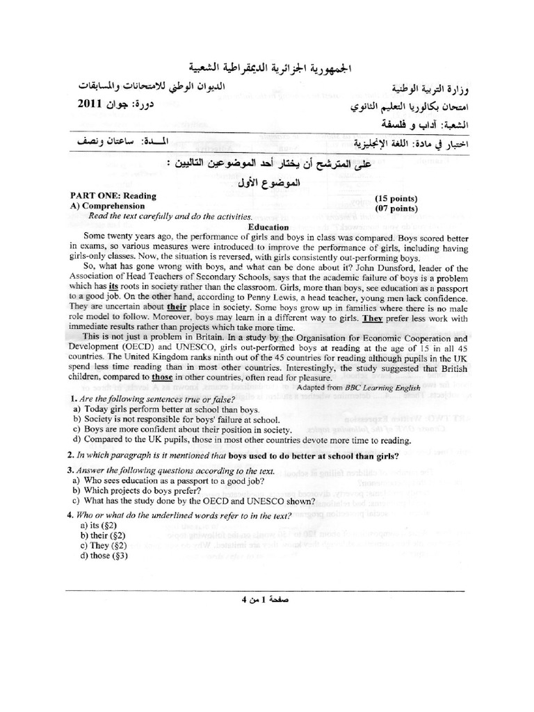 Dzexams Bac Anglais 1680051 | PDF