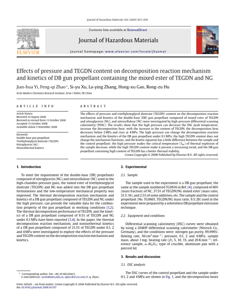 Articulo Effects Od Pressure and TEGDN Content On Descomposition ...