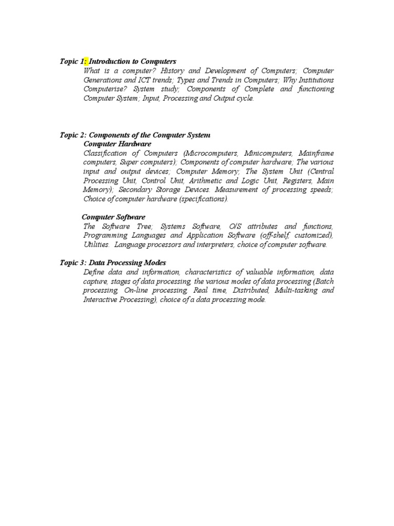 Introduction To Computer Studies | PDF