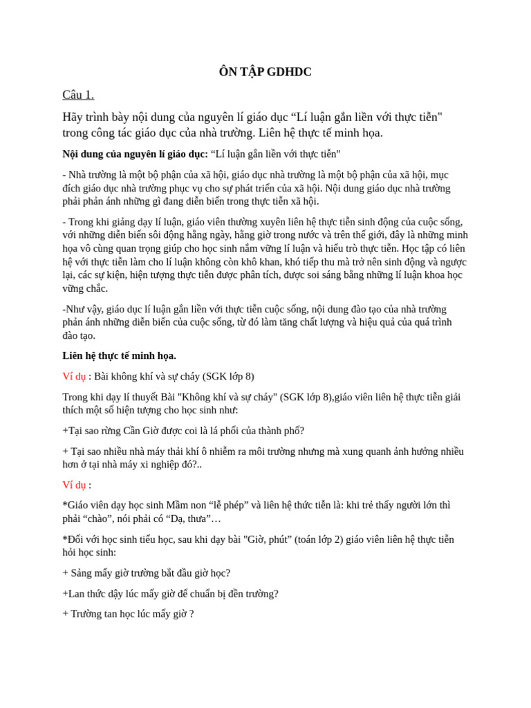 ÔN TẬP GDHDC | PDF