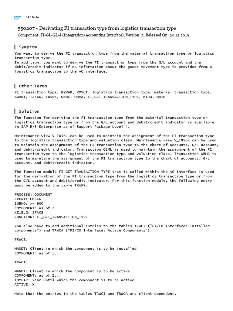 Derivating FI Transaction Type From Logistics Transaction Type | PDF ...