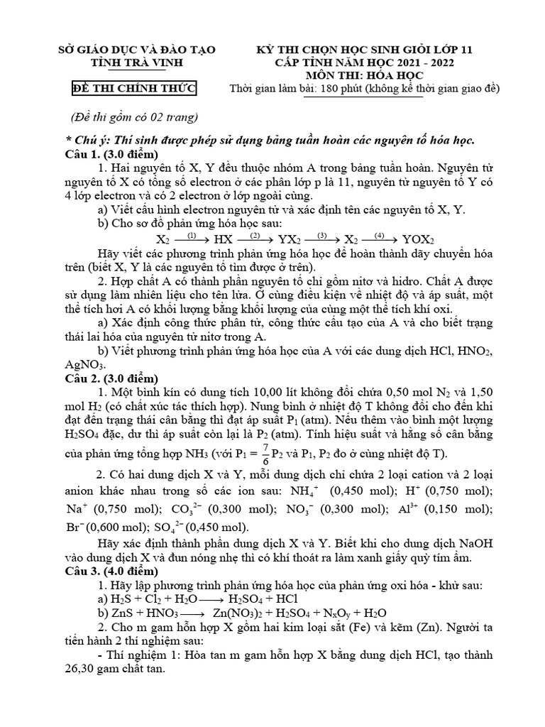 HSG 11 Trà Vinh Năm 2021 - 2022 | PDF