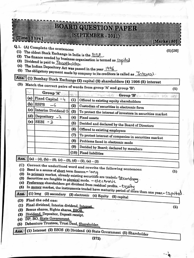 SP..Board 5 Question Papers | PDF