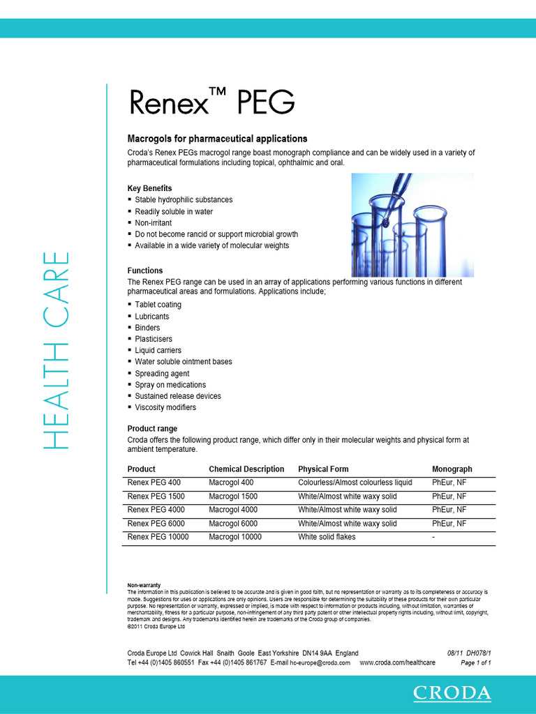 Renex PEG | PDF | Polyethylene Glycol | Chemical Substances