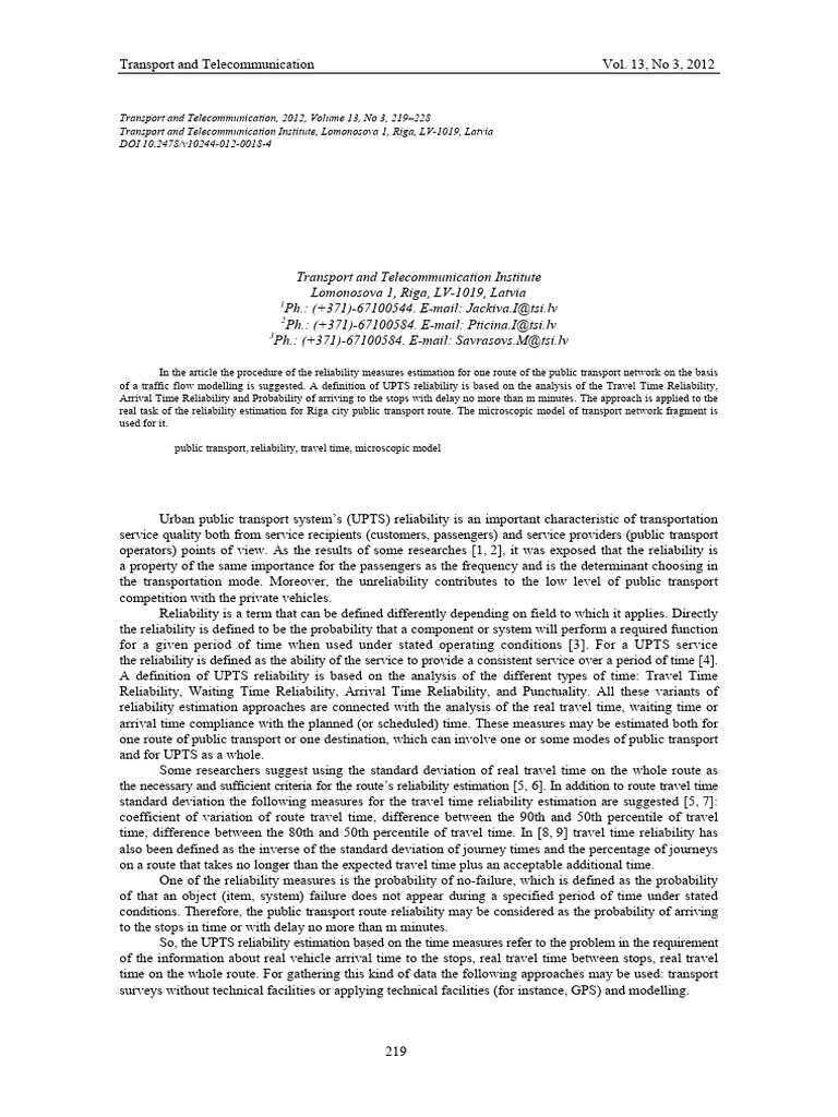 Estimating Urban Transport Reliability | PDF | Reliability Engineering ...