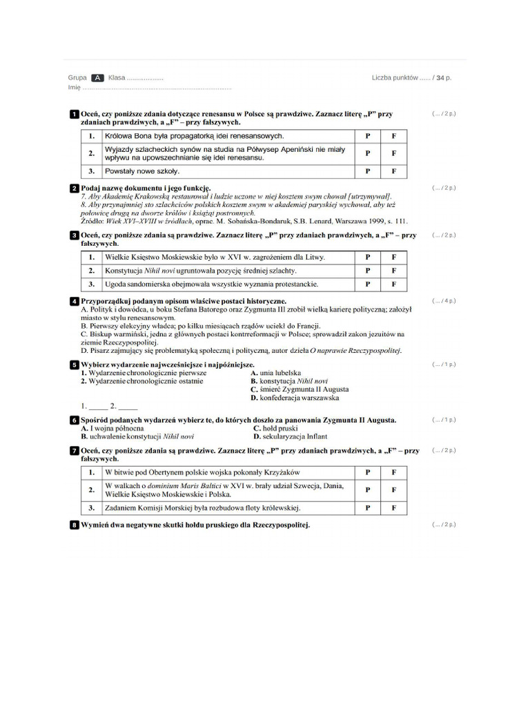 Sprawdzian Historia Zloty Wiek | PDF