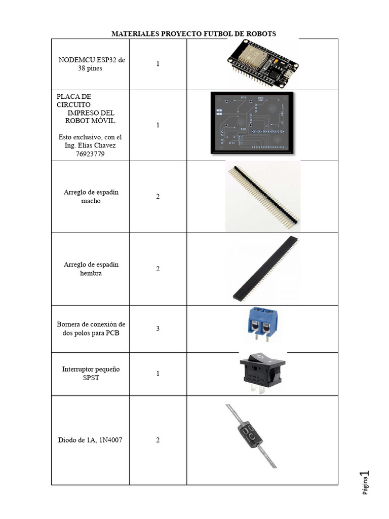 Materiales para Proyecto de Robot Futbolista | PDF
