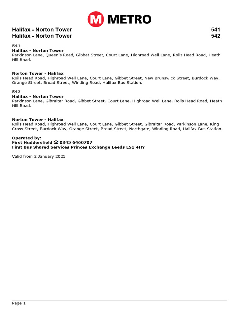 WYMetro BusTimetable 542 | PDF