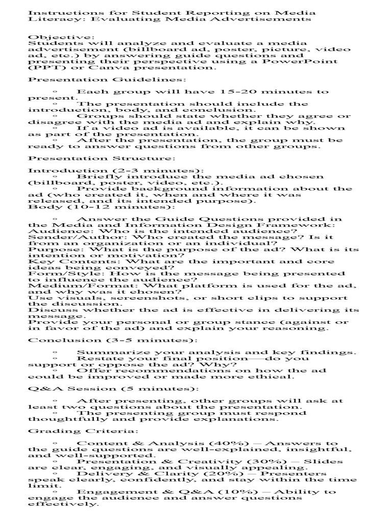 Media Literacy Product Task | PDF | Microsoft Power Point | Learning